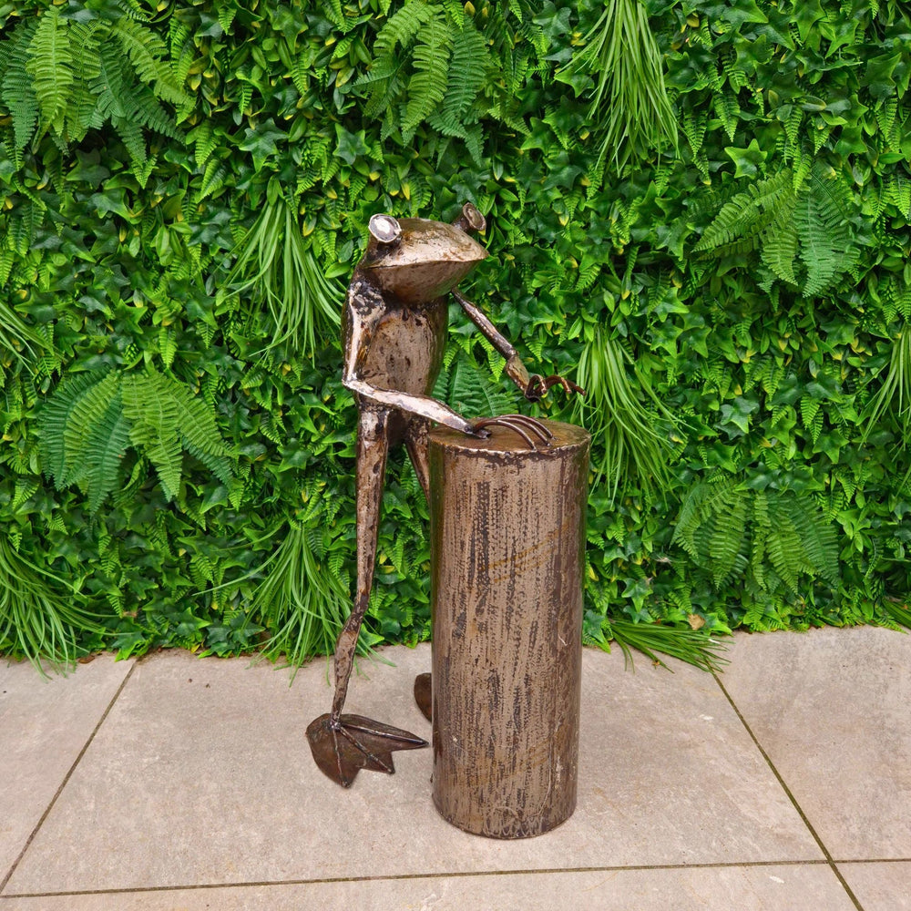 Microphone Frog Metal Sculpture