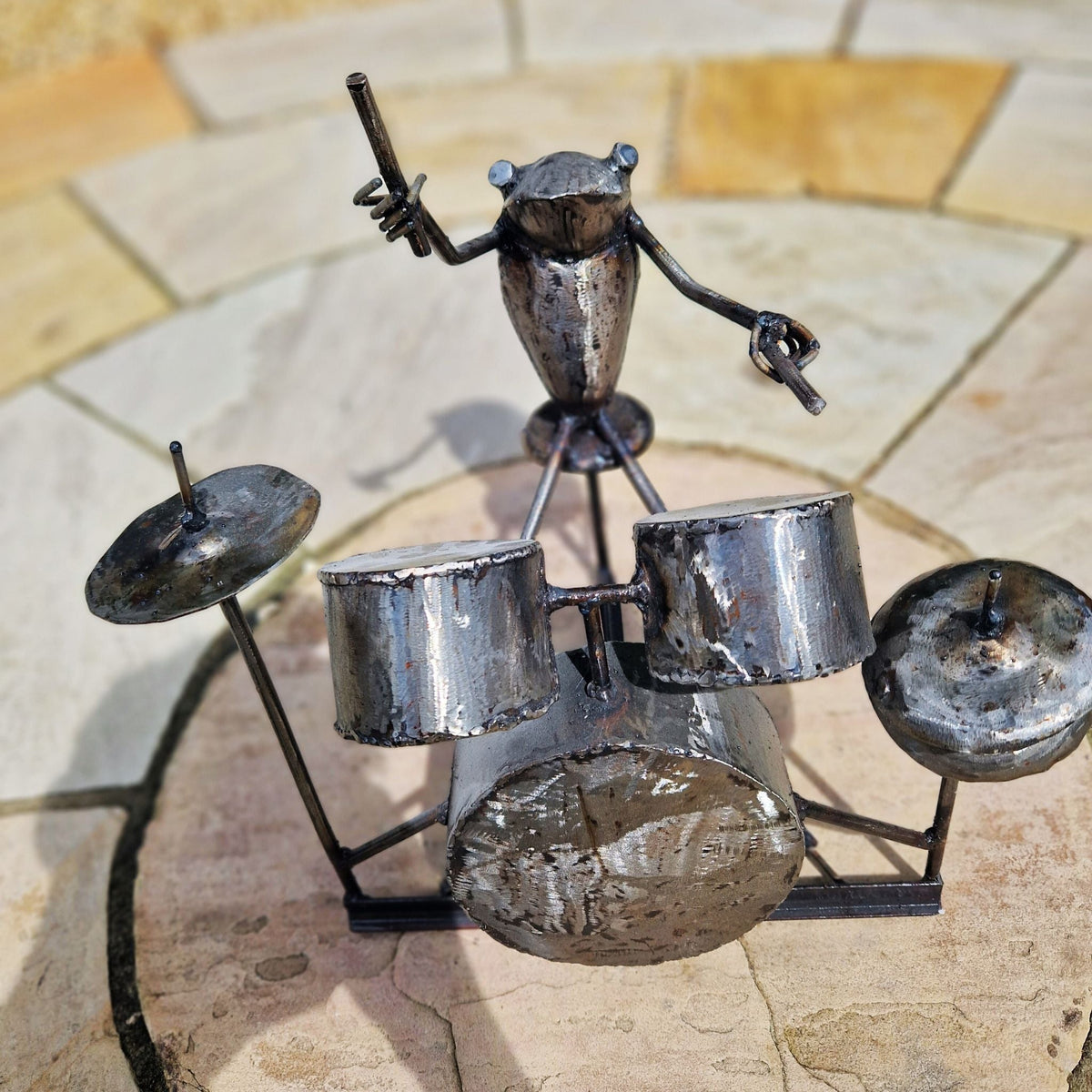 Drummer Frog Metal Sculptures