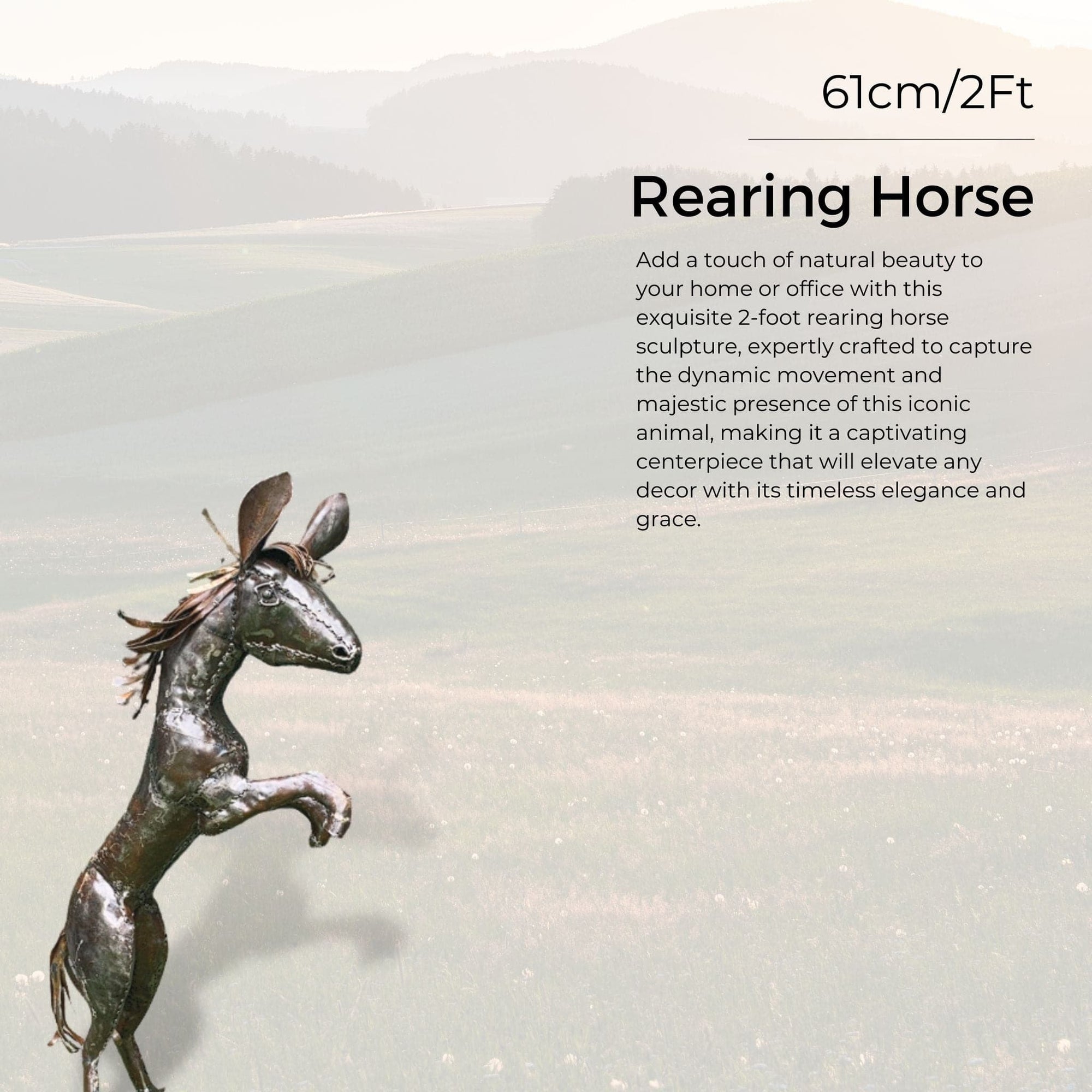 Small Natural Rearing Horse Metal Sculpture